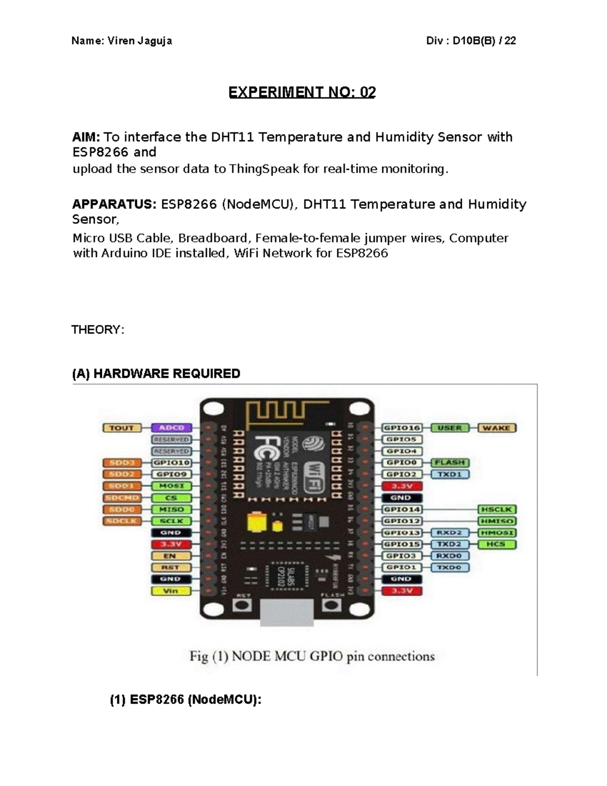 DHT11 Sensor Interface with ESP8266 for IoT Monitoring (EXP 02) - Studocu