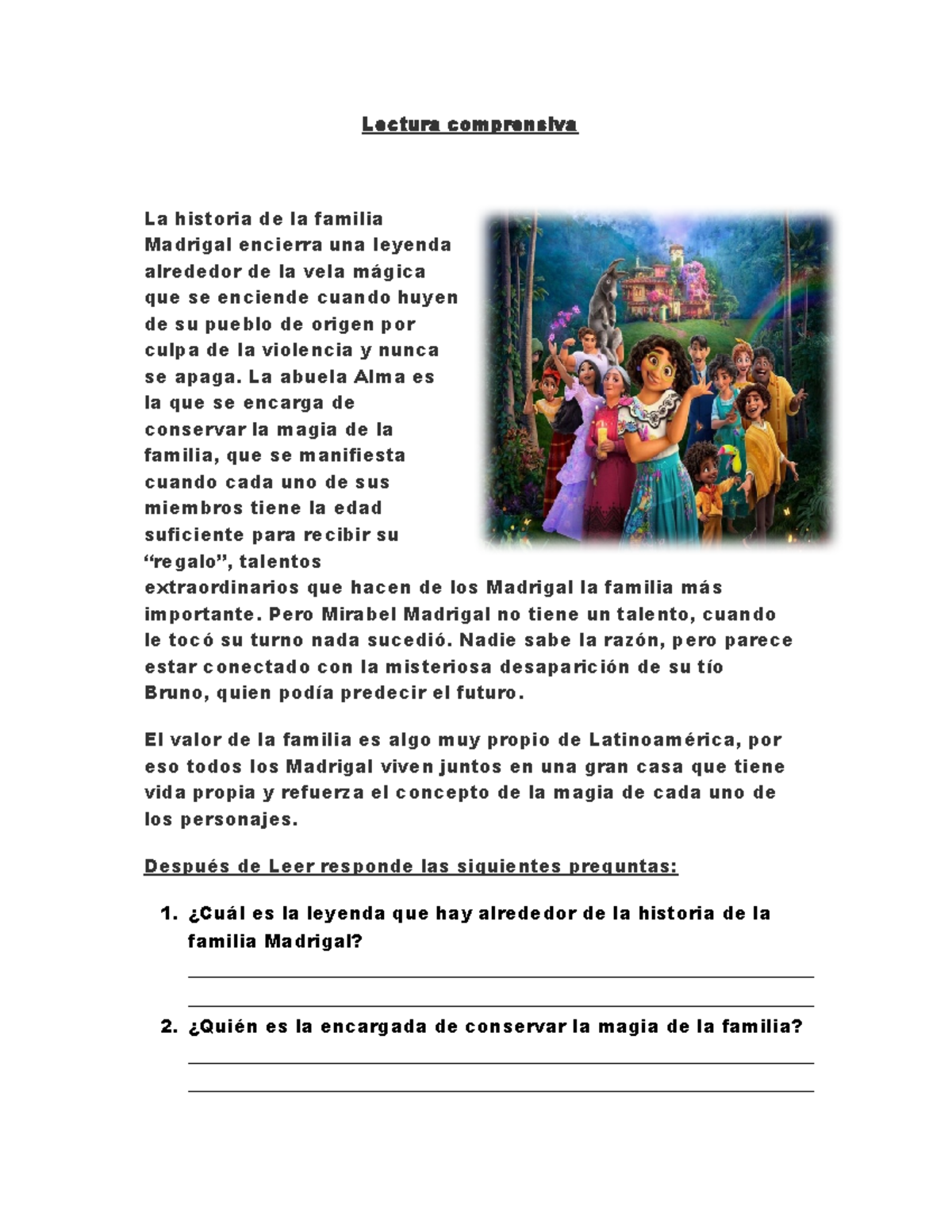 Lectura Comprensiva: La Familia Madrigal y su Magia - Studocu