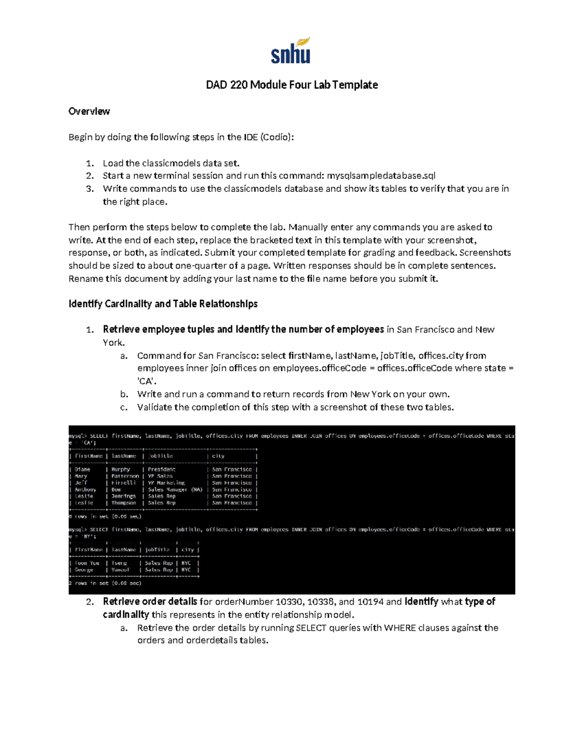 DAD 220 Module Four Lab: Cardinality & Table Relationships Analysis ...