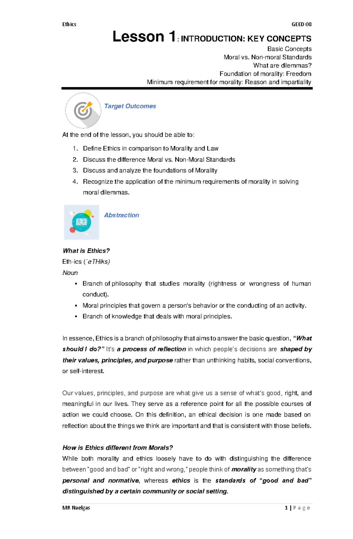 Introduction to Morality: Key Concepts on Ethics and Dilemmas - Studocu