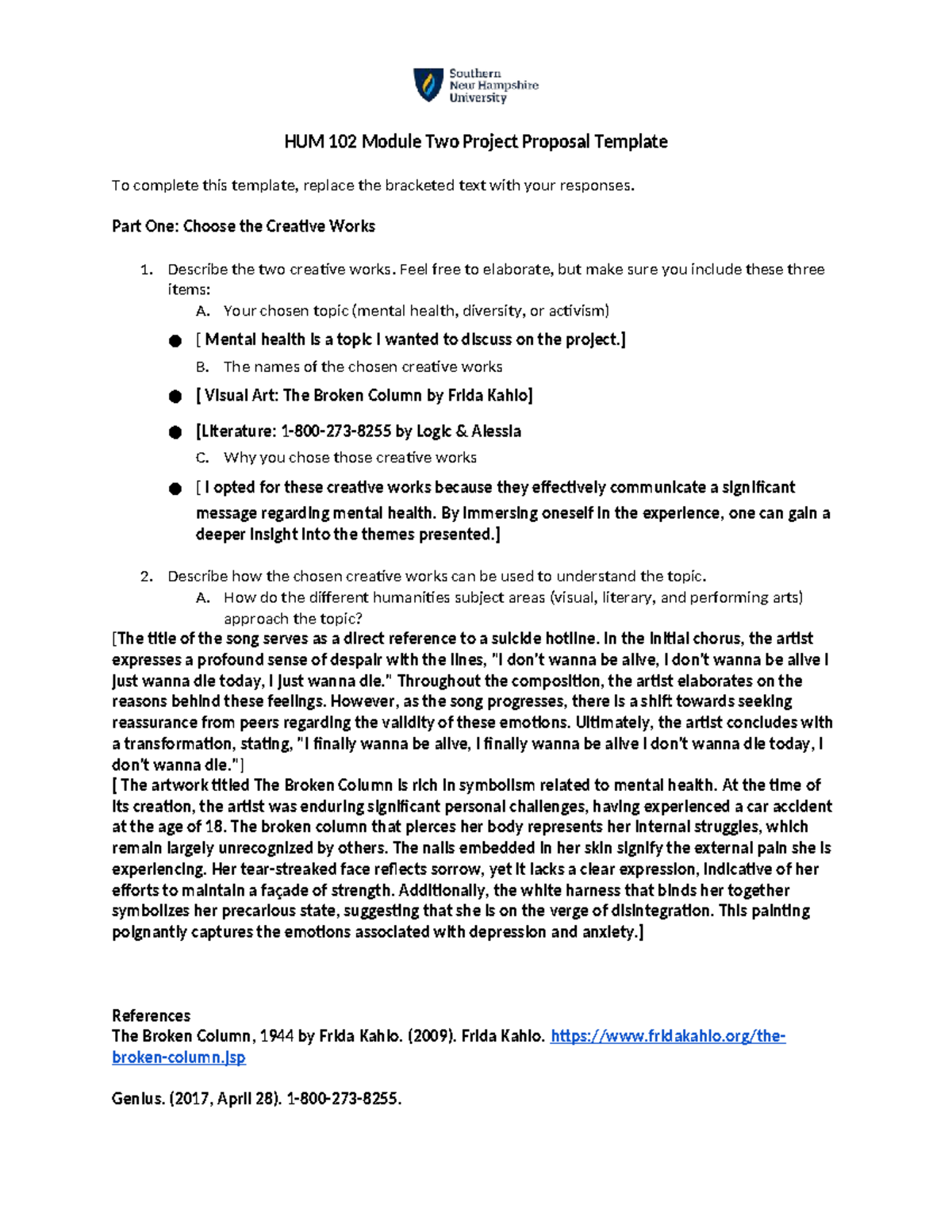 HUM 102 Module Two Project Proposal: Exploring Mental Health Through ...