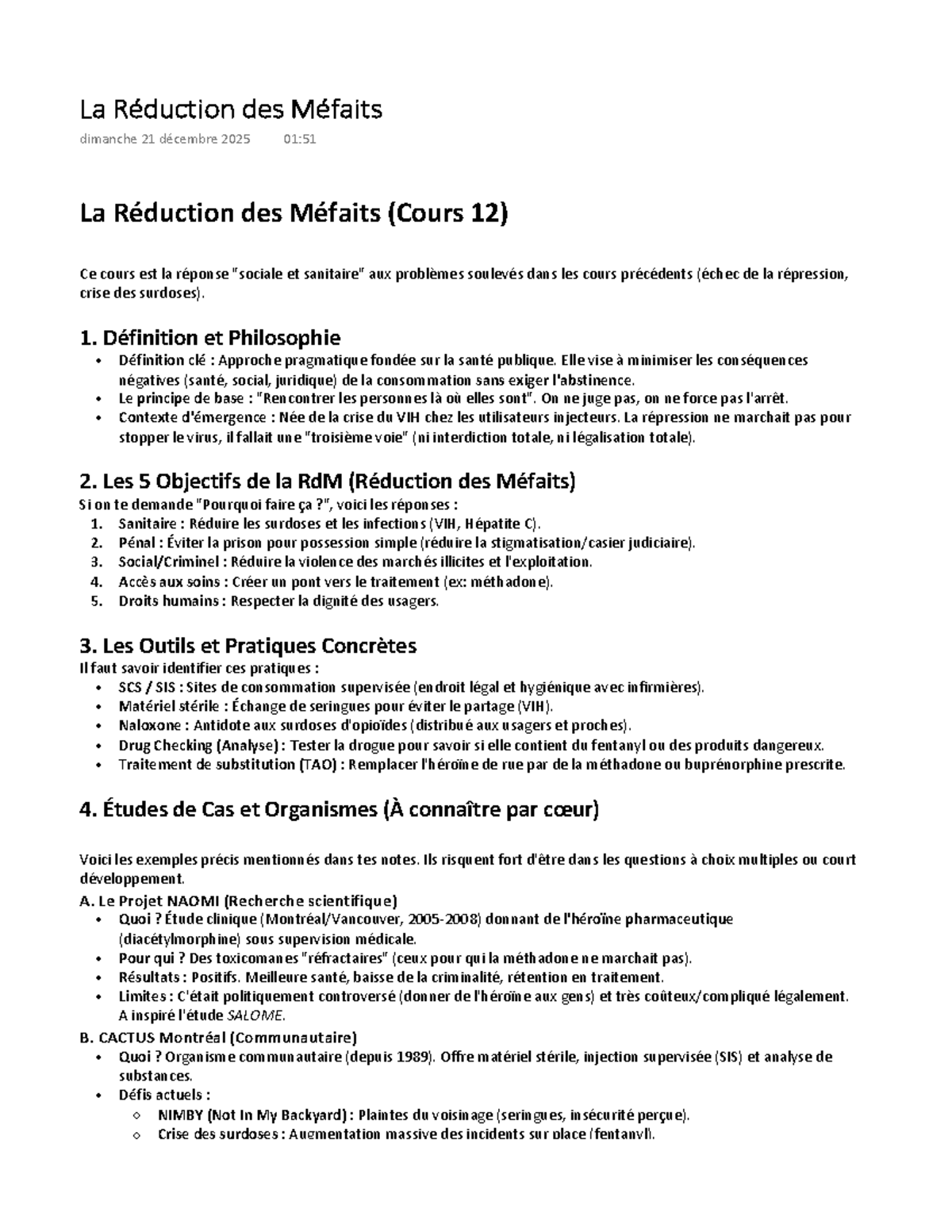 La Réduction des Méfaits (Cours 12) - Approche et Objectifs - Studocu