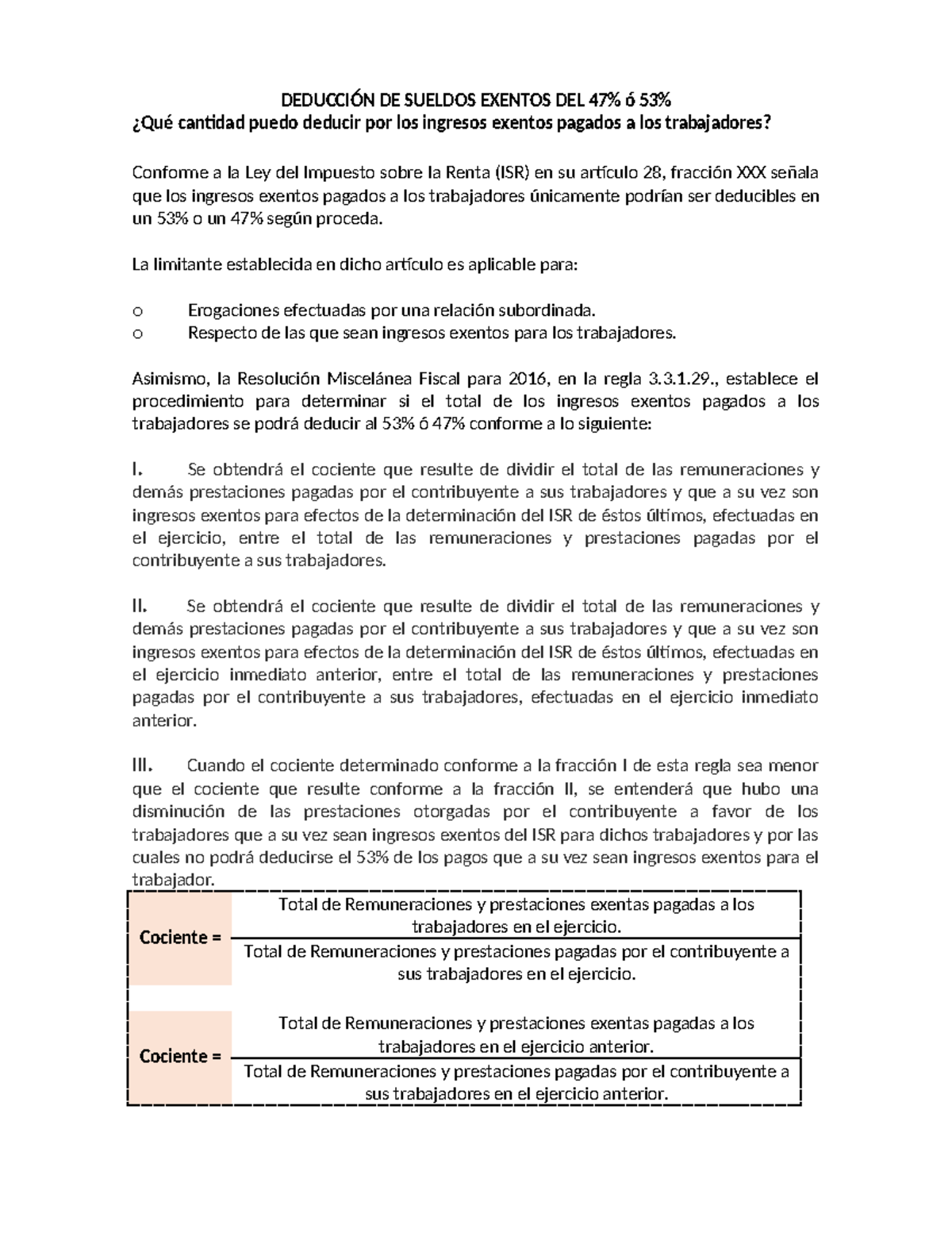 Deducción de Sueldos Exentos según la Ley del ISR - Studocu