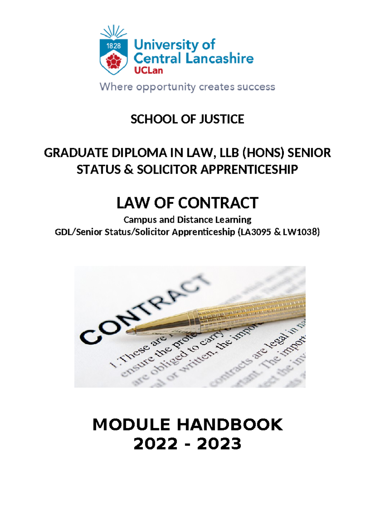 GDL LA3095 Contract Law Module Handbook 2022-2023 - Studocu