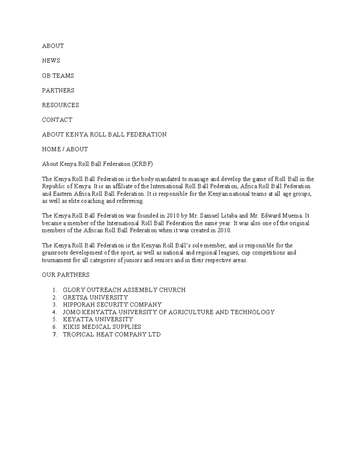 About Kenya Roll Ball Federation (KRBF) Overview - Studocu