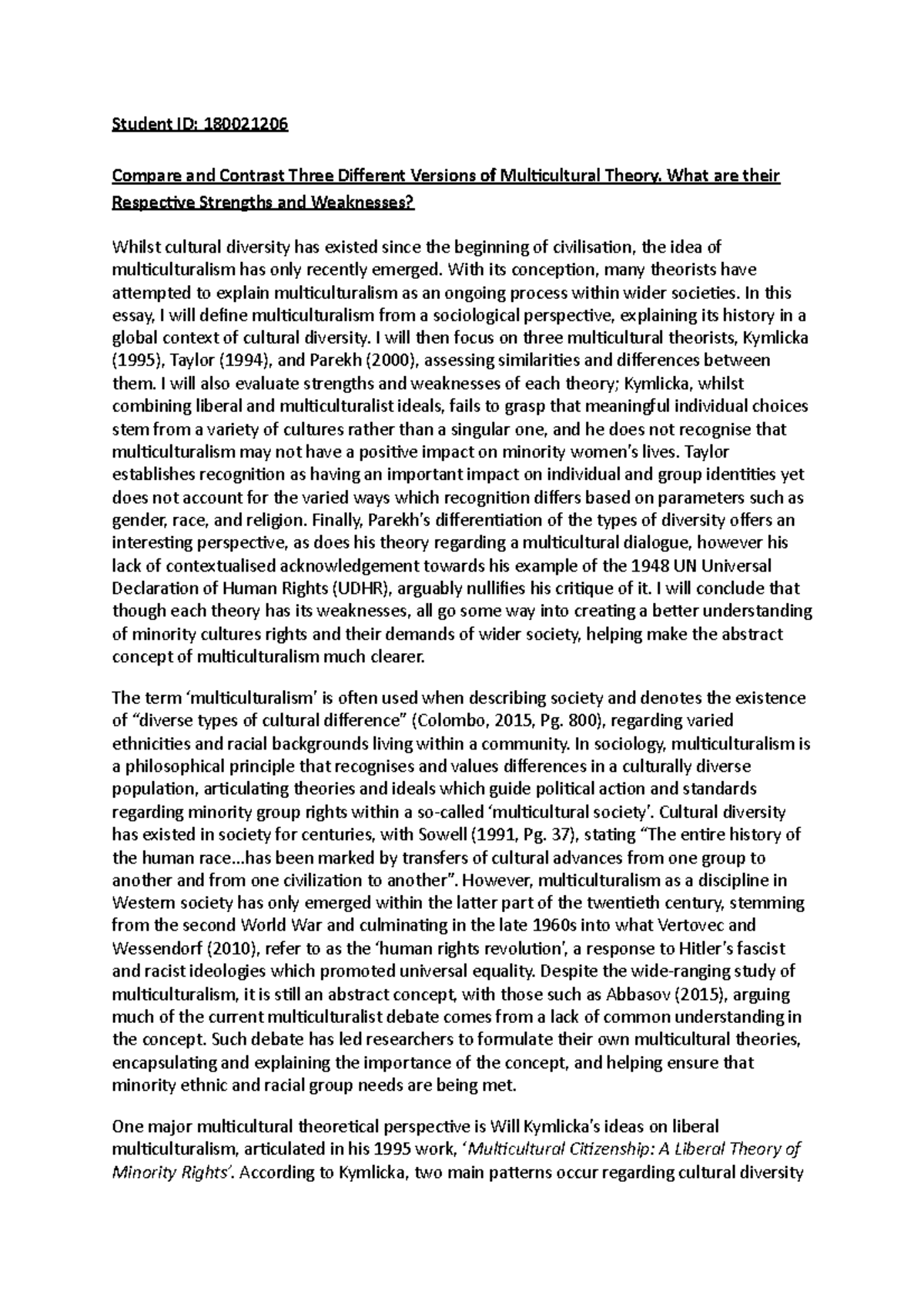 Compare and Contrast Three Different Versions of Multicultural Theory ...