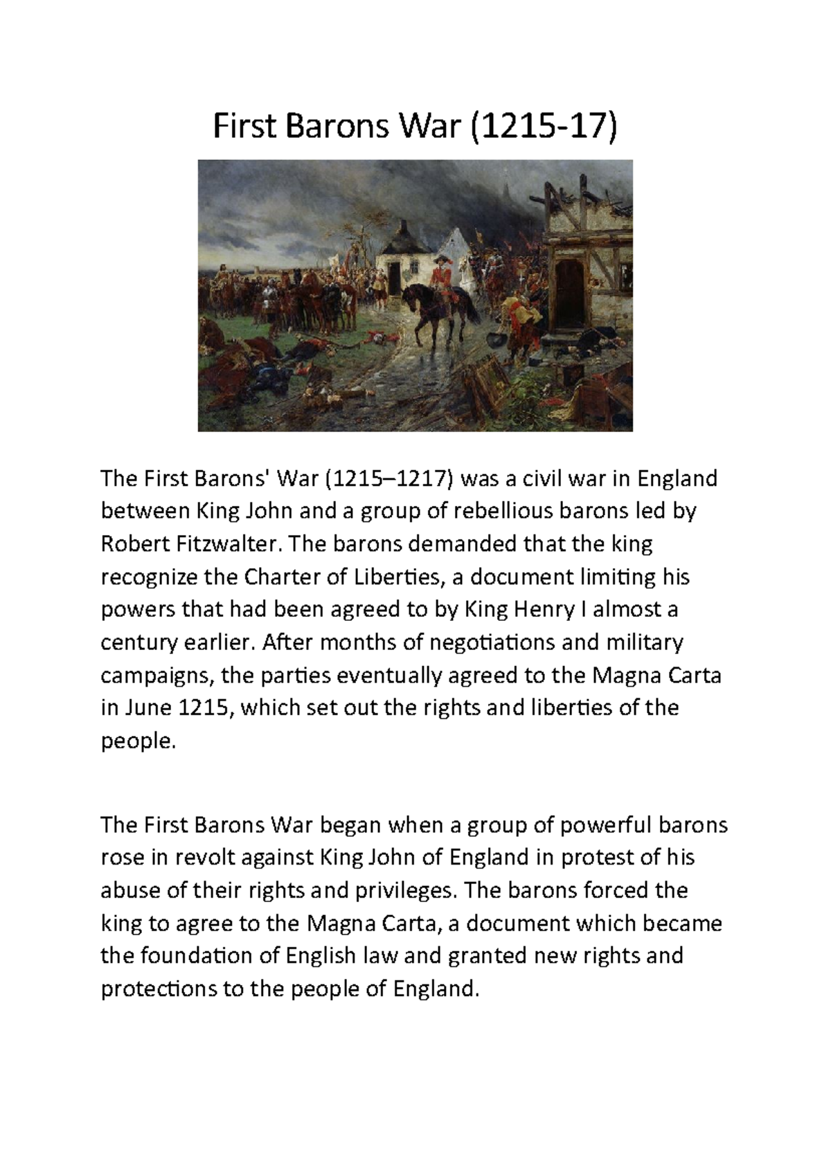 First Barons' War (1215-17) - Key Events & Impact on England - Studocu