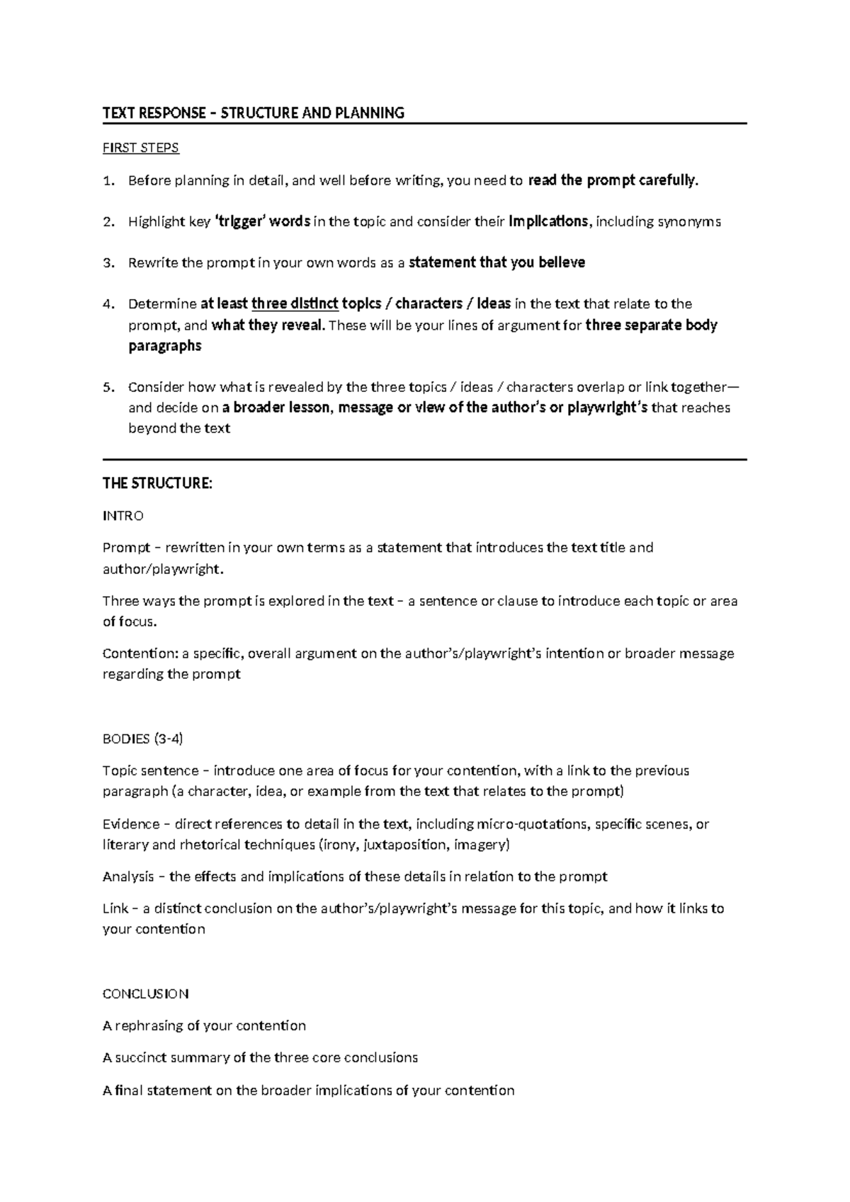 TEXT Response Planning Guide - Structure & Content (2) - Studocu