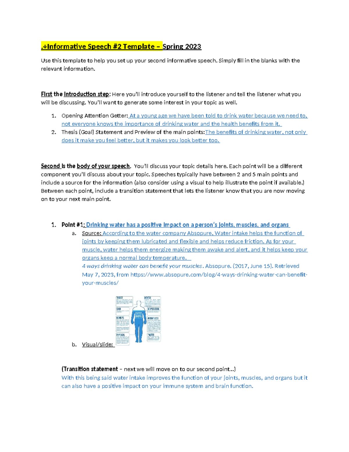 Informative Speech Outline Template - Spring 2023 - Studocu