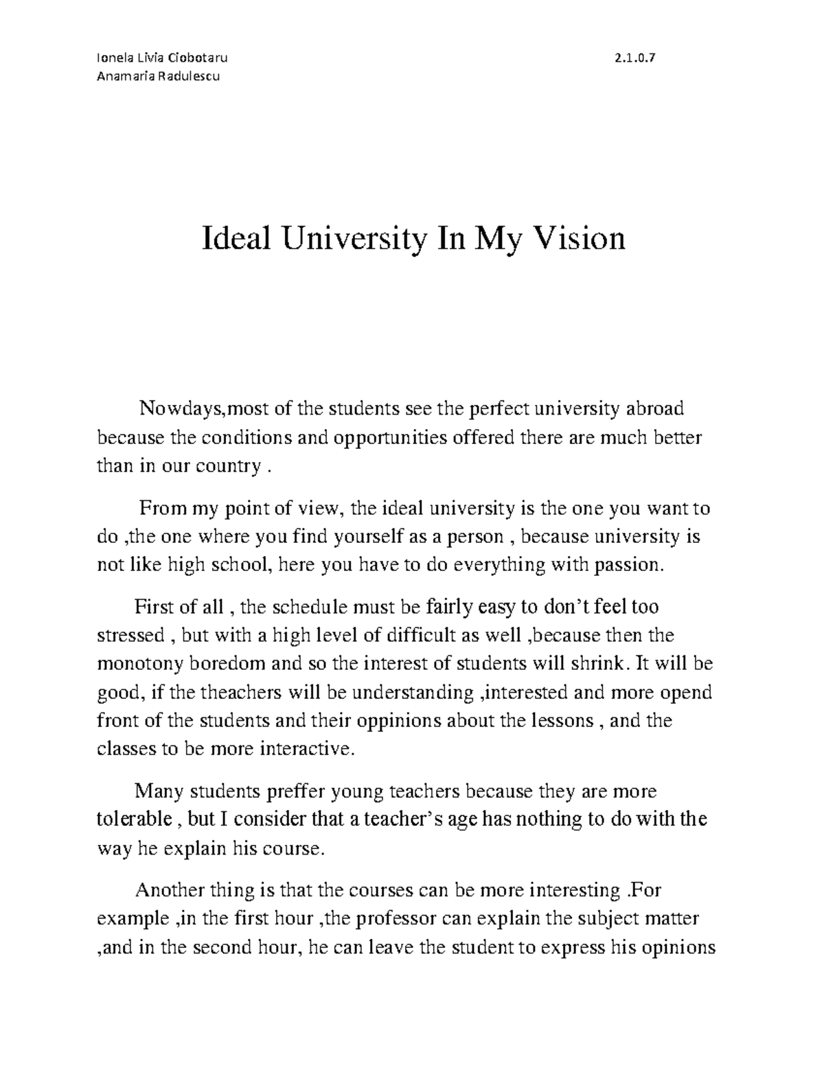 Ideal University Essay: Vision for Student-Centric Learning - Studocu
