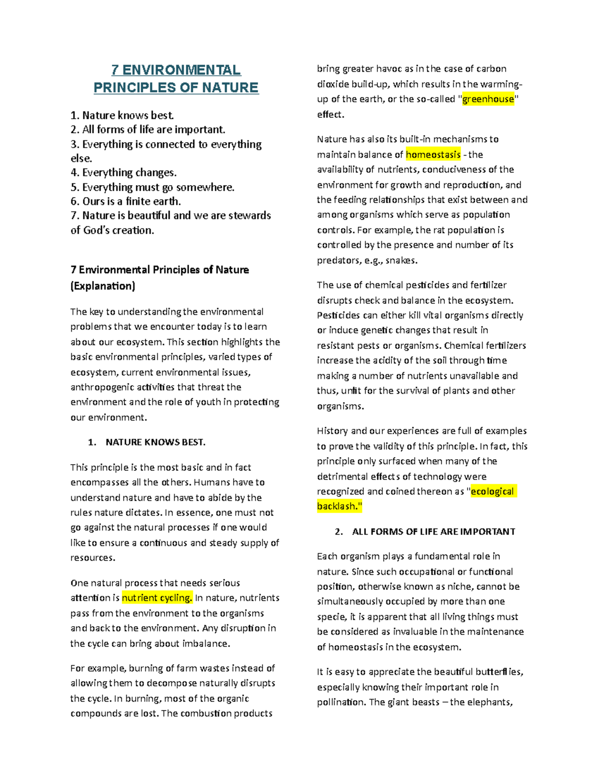7 Environmental Principles of Nature: Key Insights and Impacts - Studocu