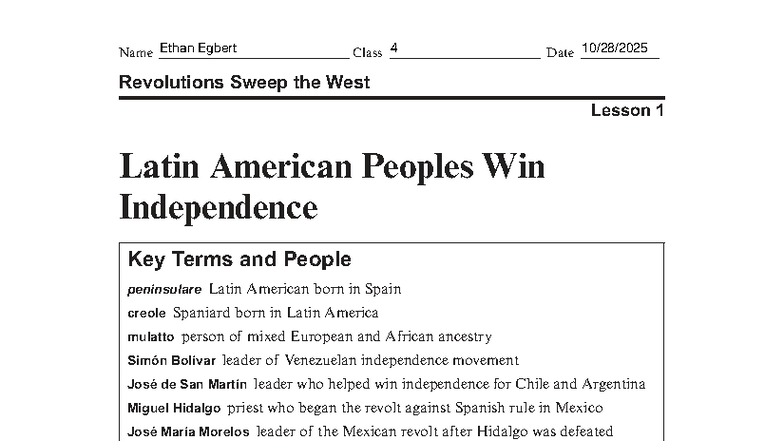 GRW M06L01 - Latin American Independence Movements Overview - Studocu