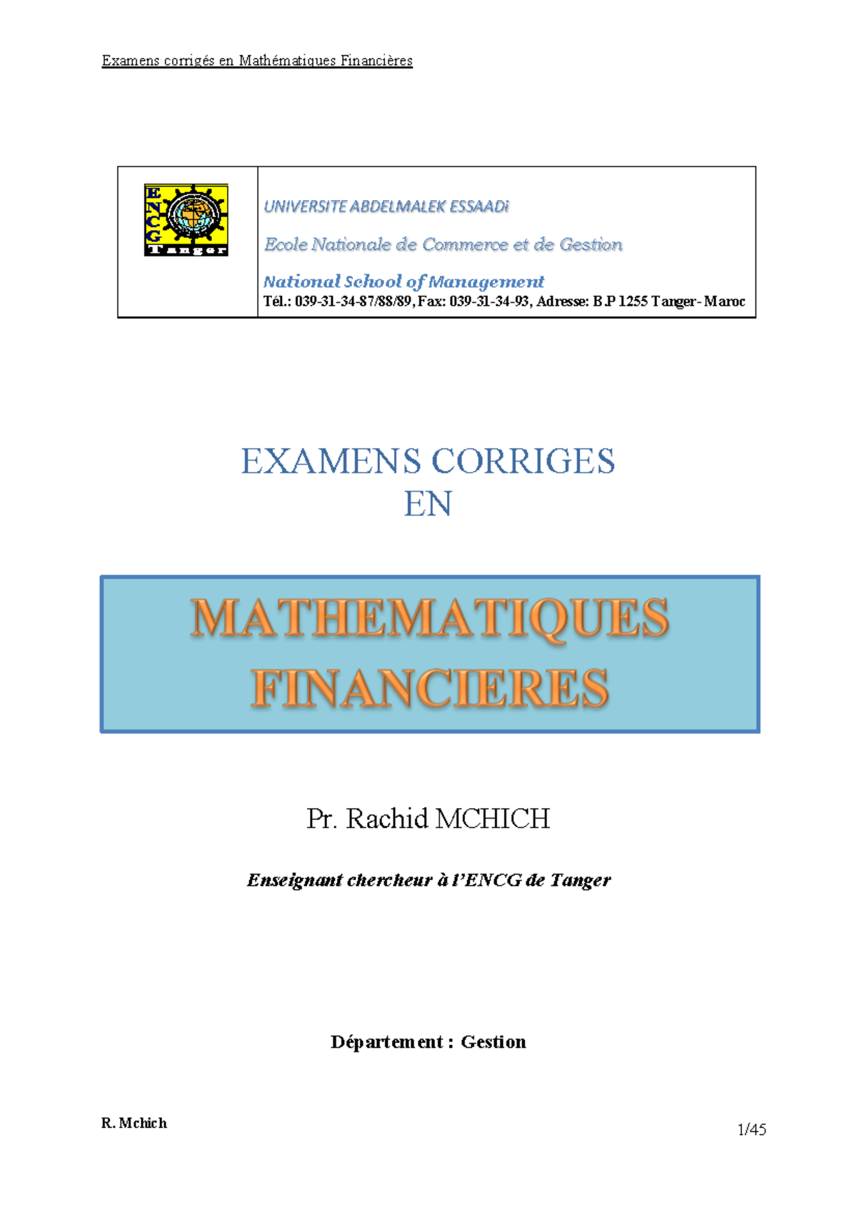 Examen corrigé de Mathématiques Financières (MF) - Sessions Automne 2015-2017 - Studocu