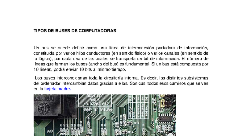 Tipos de Buses de Computadoras: Clasificación y Funciones - Studocu