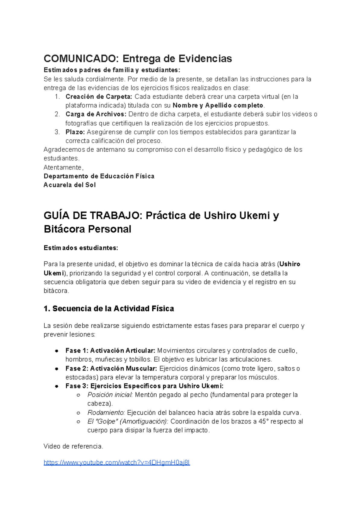 GUÍA DE TRABAJO: Ushiro Ukemi y Entrega de Evidencias - Studocu