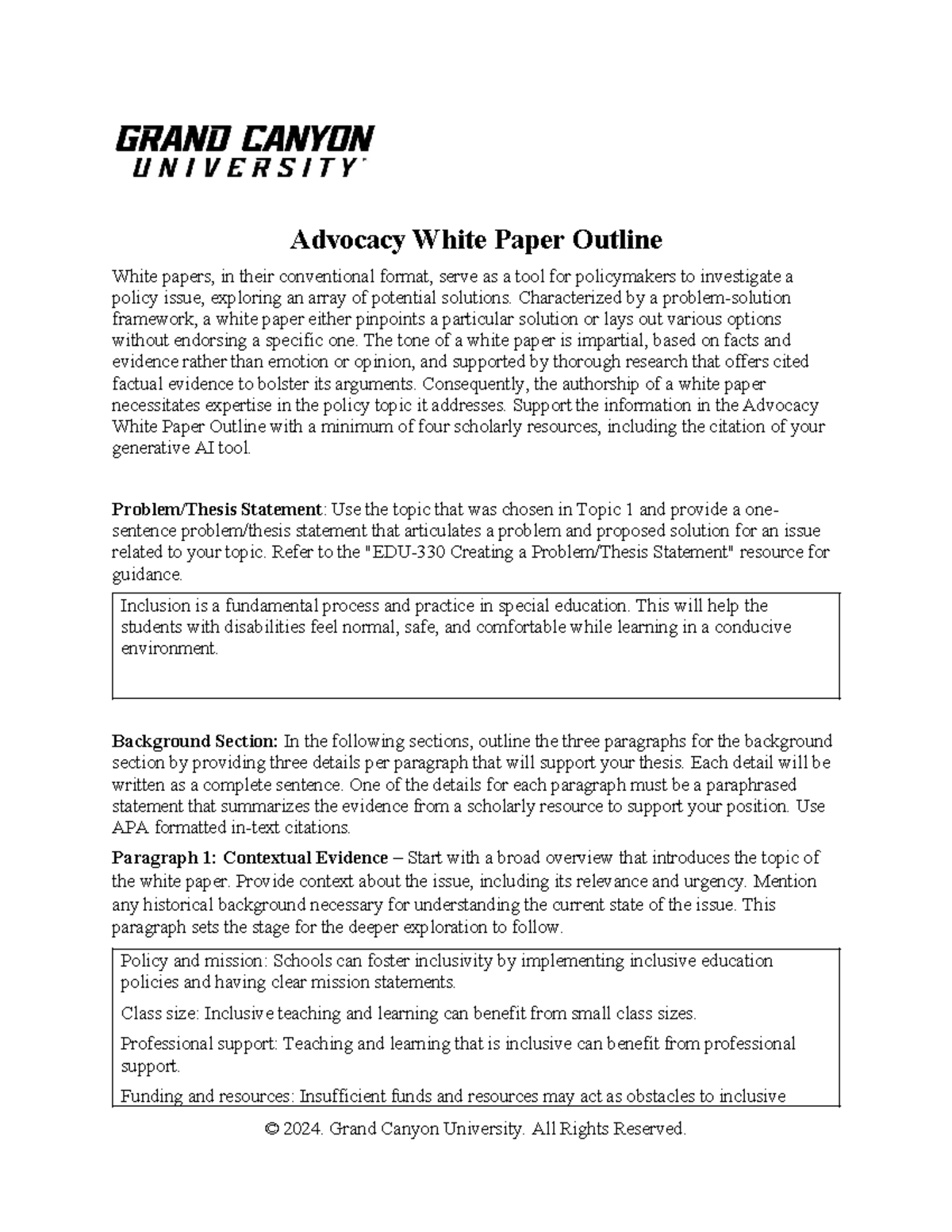 EDU-330-RS-T3-Advocacy White Paper Outline on Inclusive Education - Studocu
