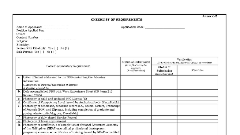 Annex Checklist of Requirements for Application - OMNIBUS - Studocu