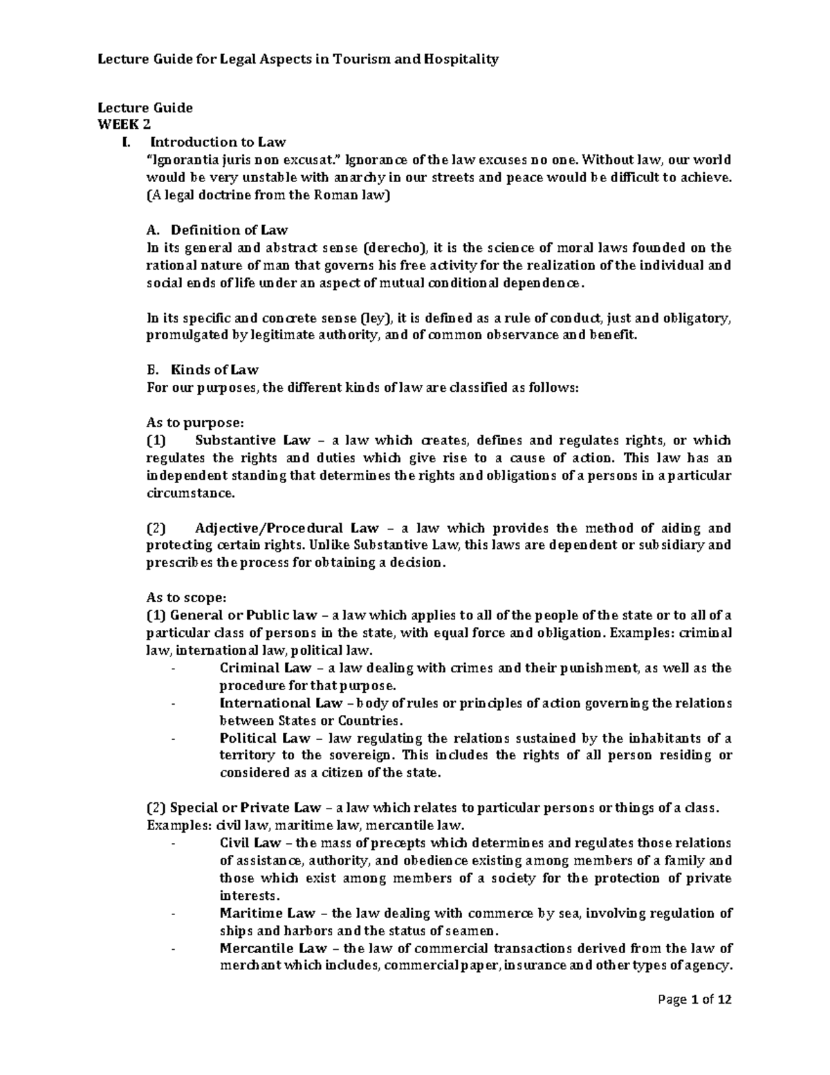 THC8 Lecture 2 - Legal Aspects of Tourism and Hospitality Law - Studocu
