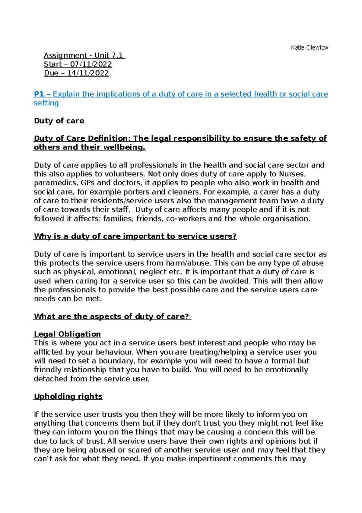 Assignment Unit 7 Merit And Distinction Katie Clewlow Assignment