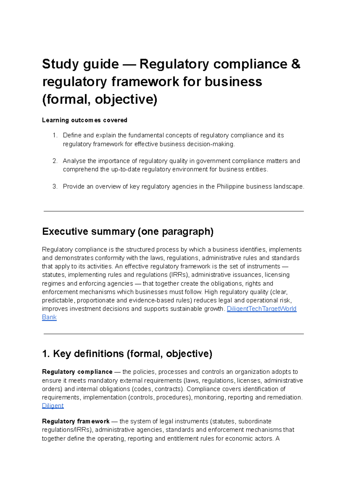 Study Guide: Regulatory Compliance & Framework for Business (RCL 101 ...
