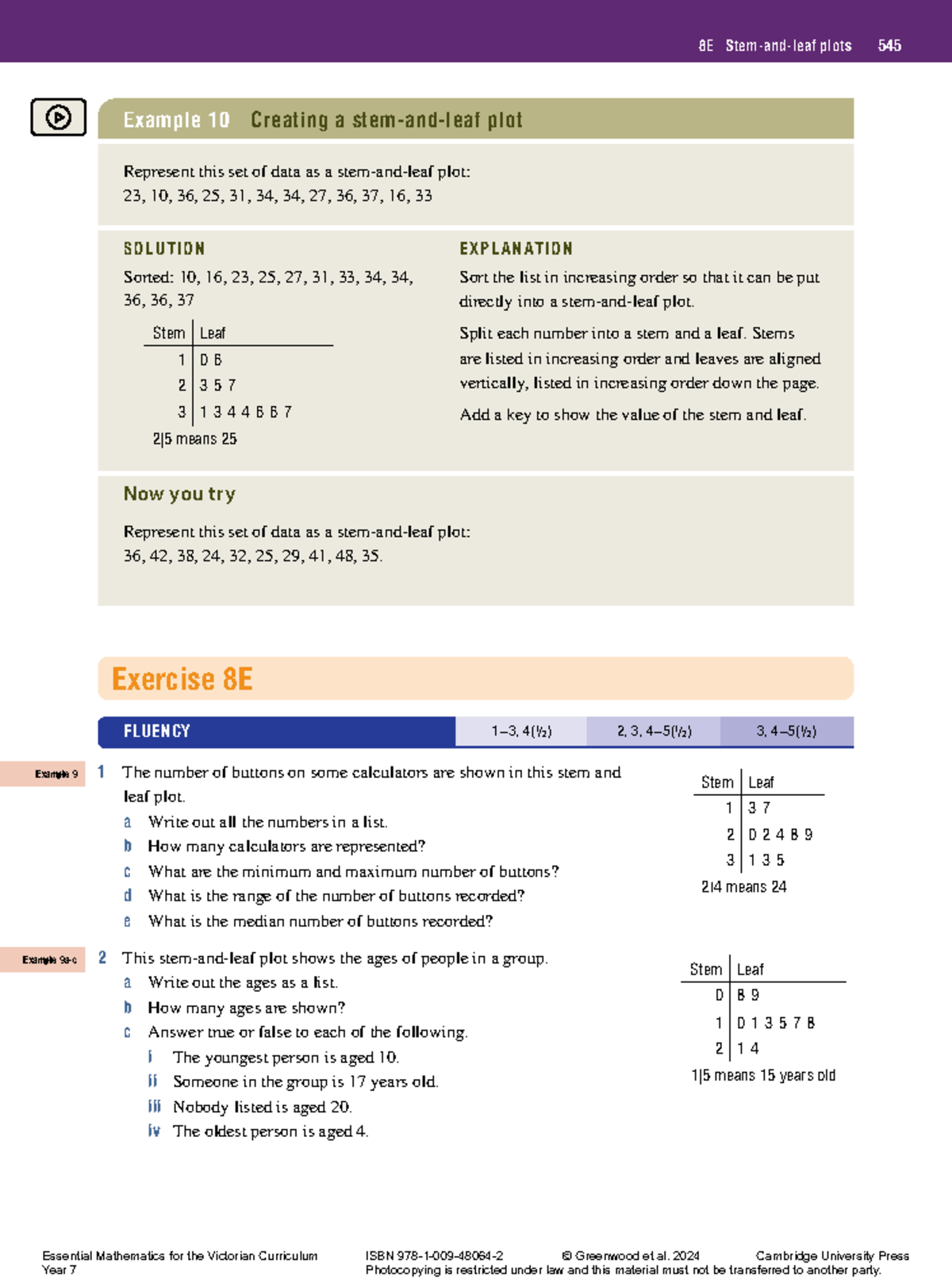 8E Stem and Leaf Plots: Data Representation and Analysis - Studocu