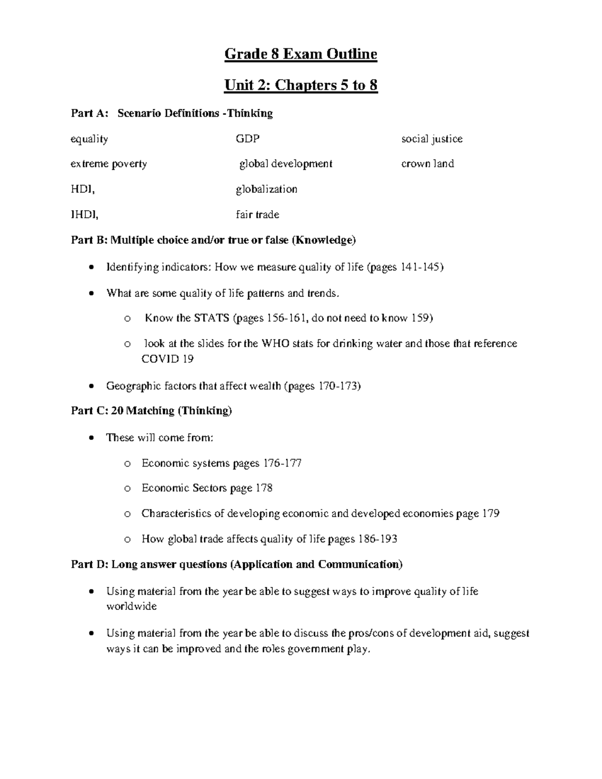 Grade 8 Exam Outline 2026: Unit 2 Chapters 5-8 Overview - Studocu