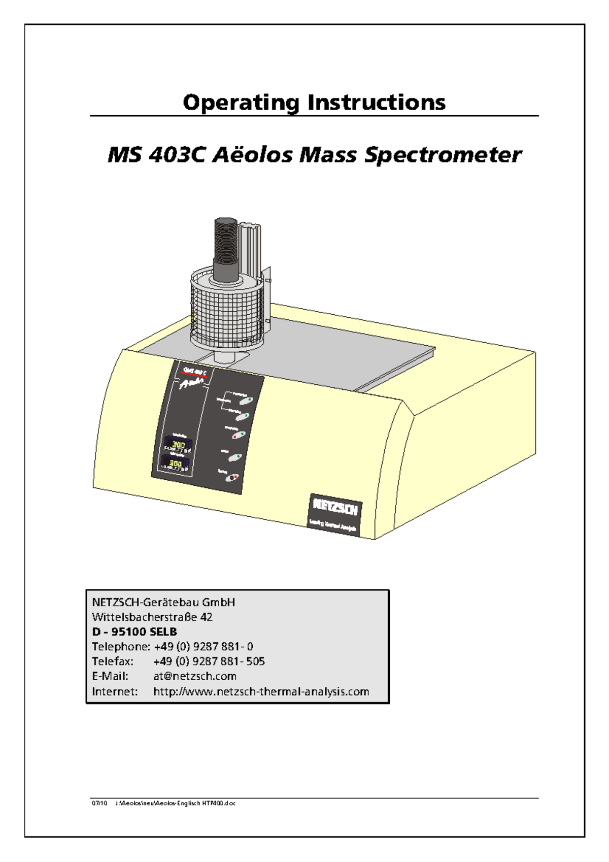 Operating Instructions for MS 403C Aëolos Mass Spectrometer - Studocu