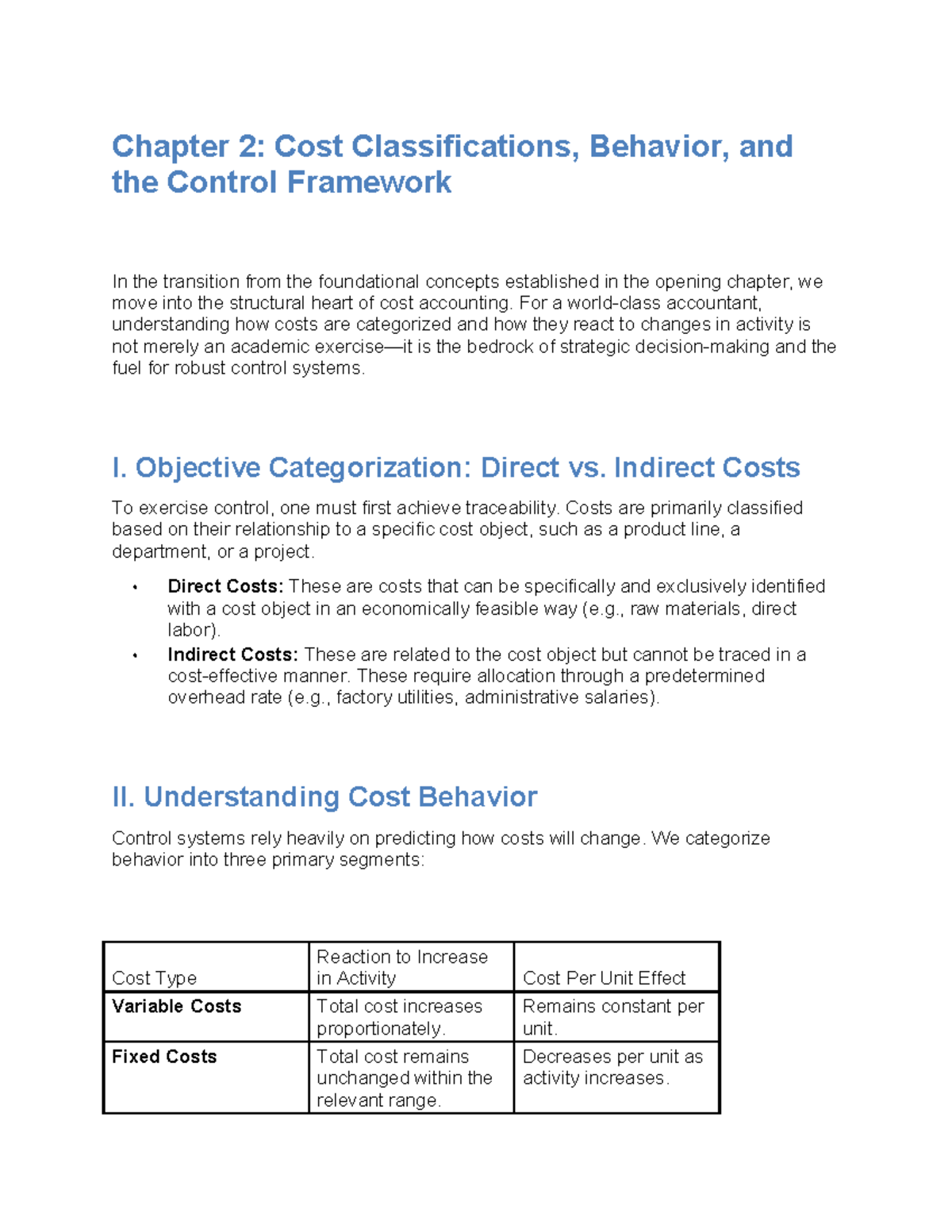 Cost Accounting (ACCT 201): Chapter 2 - Cost Classifications & Behavior ...