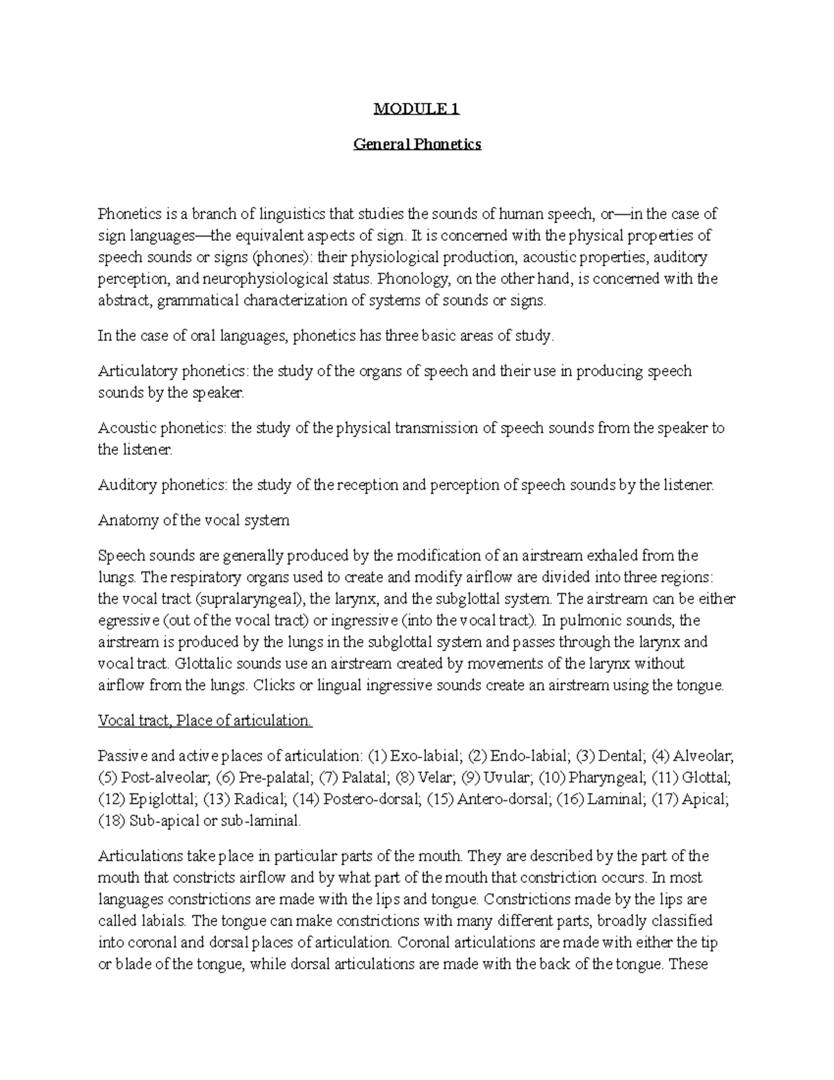 General Phonetics - Important notes of linguistics - MODULE 1 General ...