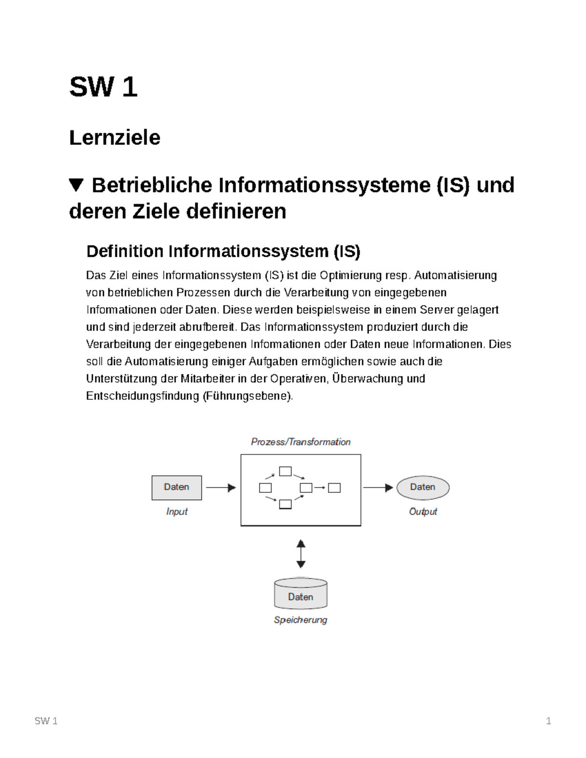 Zusammenfassung BSS - SW 1 Lernziele Betriebliche Informationssysteme ...