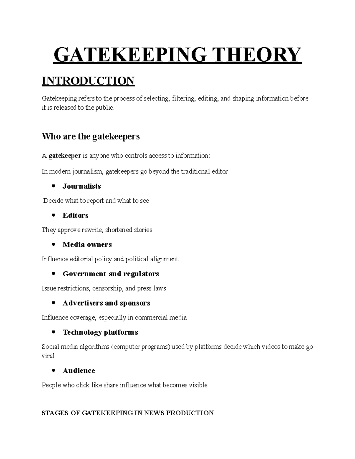GATEKEEPING THEORY: An Overview of Information Control and Influence ...