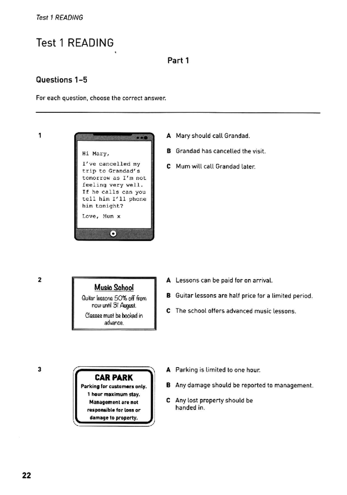Test 1 READING Part 1-4 Questions and Answers - Studocu