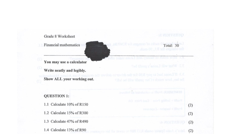 Grade 8 Financial Maths Worksheet 2: Discounts & VAT Calculations - Studocu