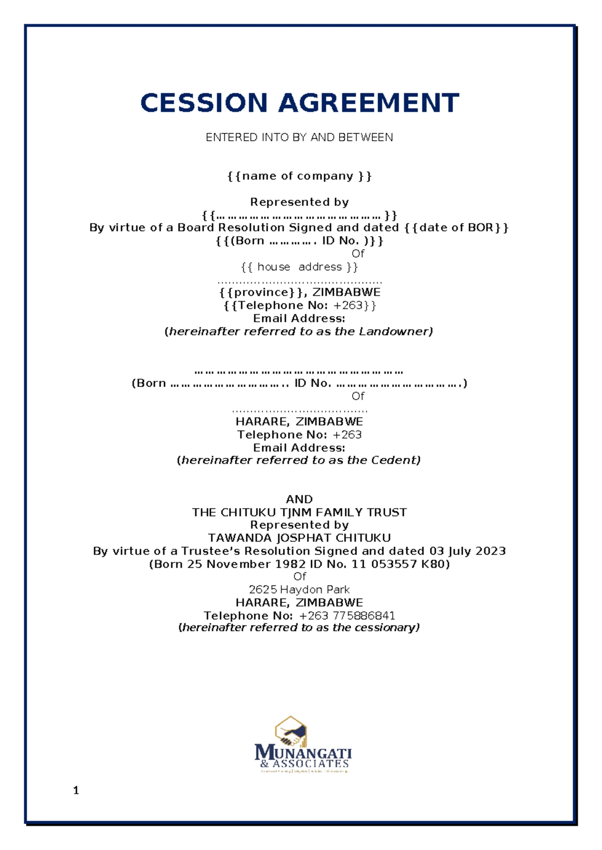 Agreement of Sale of Land: Standard Contract Template - Studocu