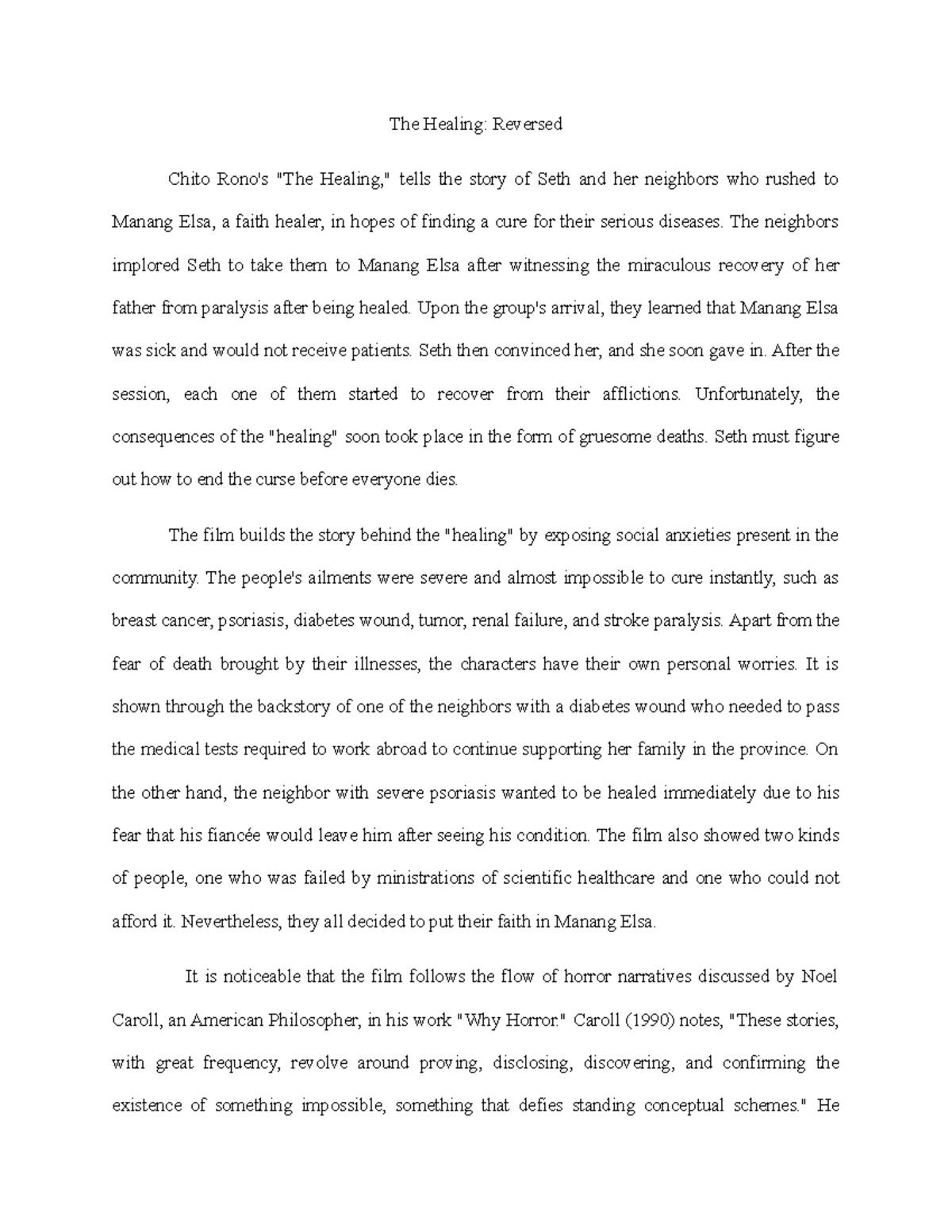 The Healing Movie Review Horror Movie - Literature - University of the ...