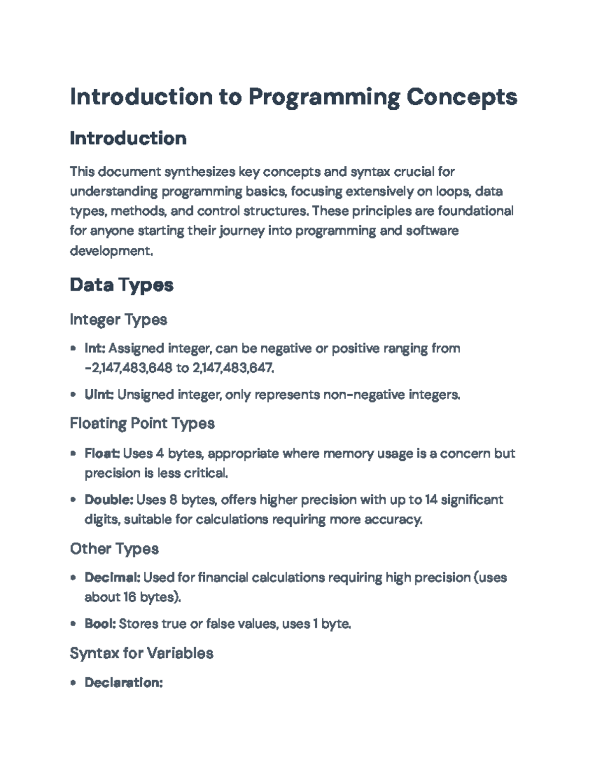 Introduction to Programming Concepts: Key Syntax & Constructs ...