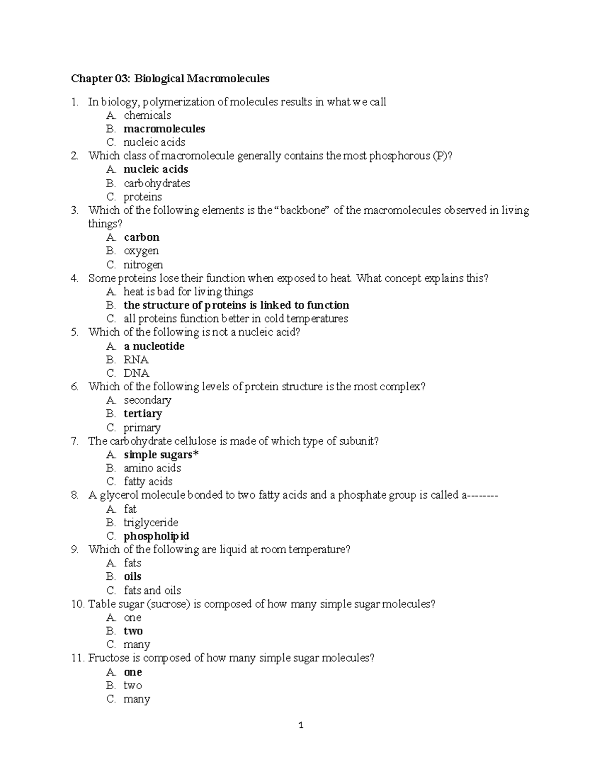 Biological Macromolecules: Chapter 03 Study Guide - Studocu