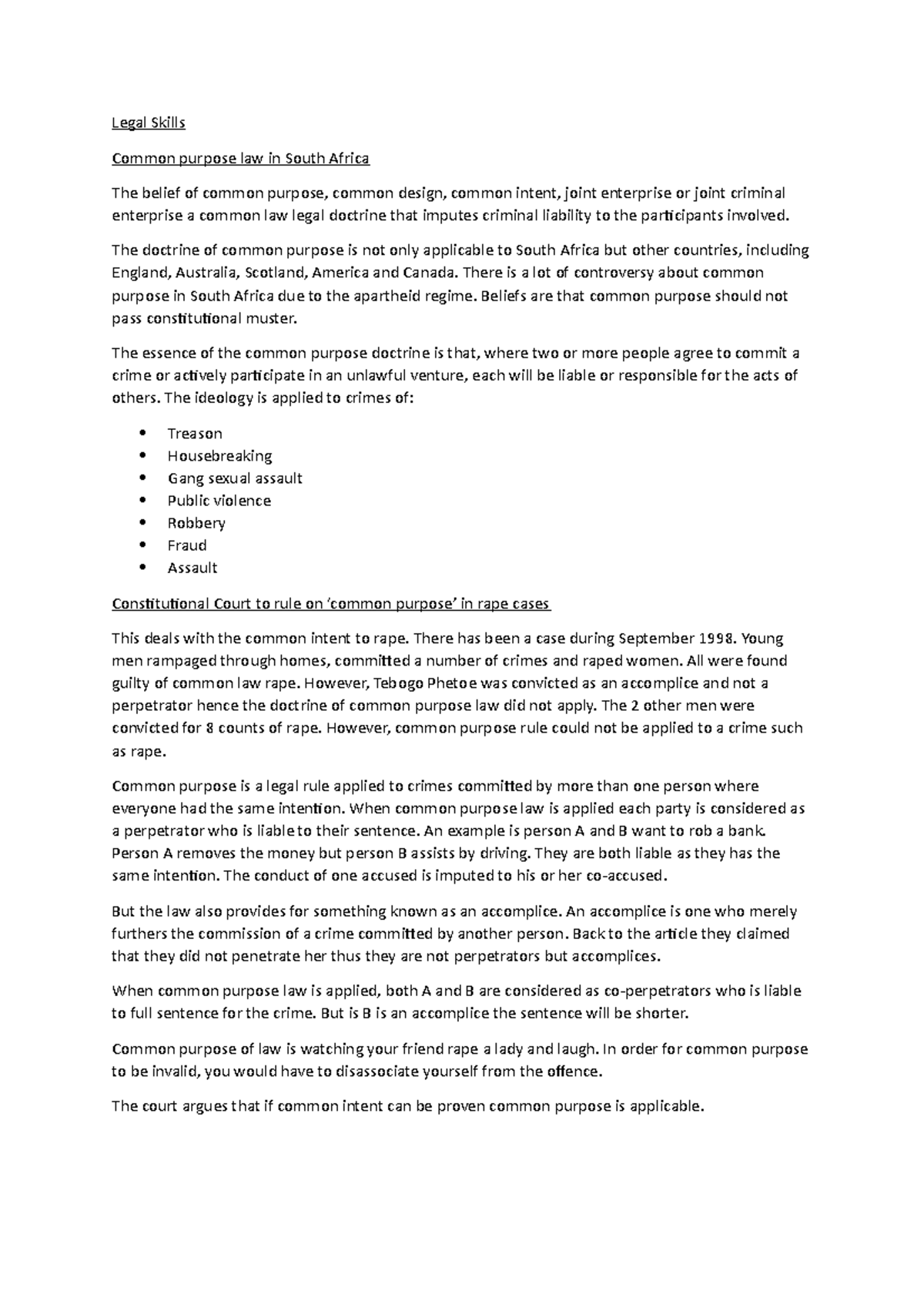 Common purpose law - Legal Skills Common purpose law in South Africa ...