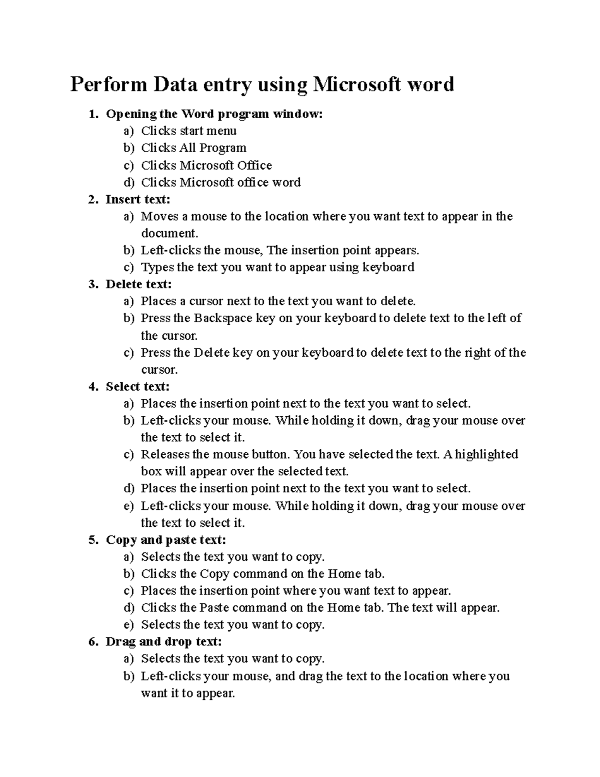 Practical 2 - Microsoft Word Data Entry and Formatting Guide - Studocu