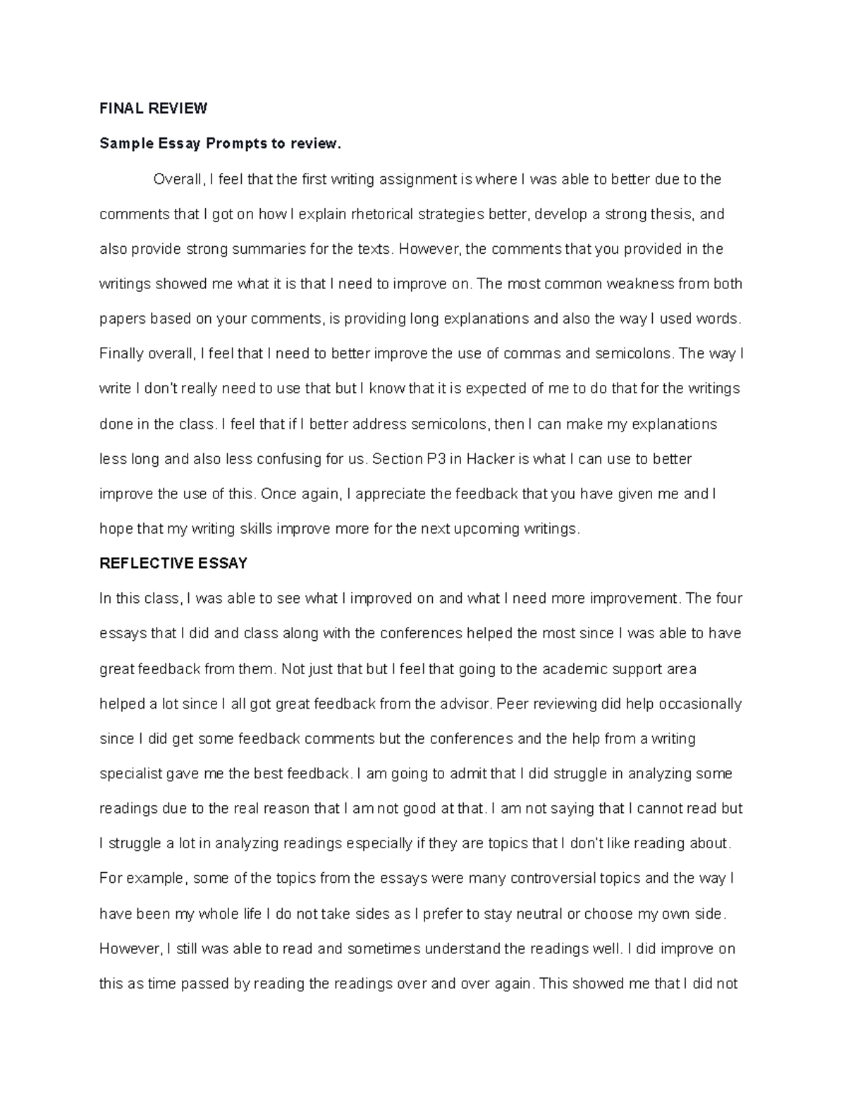 ENG-1000 Final Review 18 - FINAL REVIEW Sample Essay Prompts to review ...
