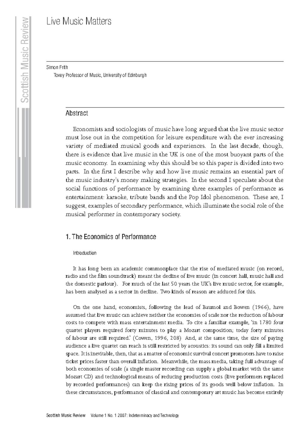 Live Music Matters: Economic & Social Insights on Performance (MUS 101) - Studocu