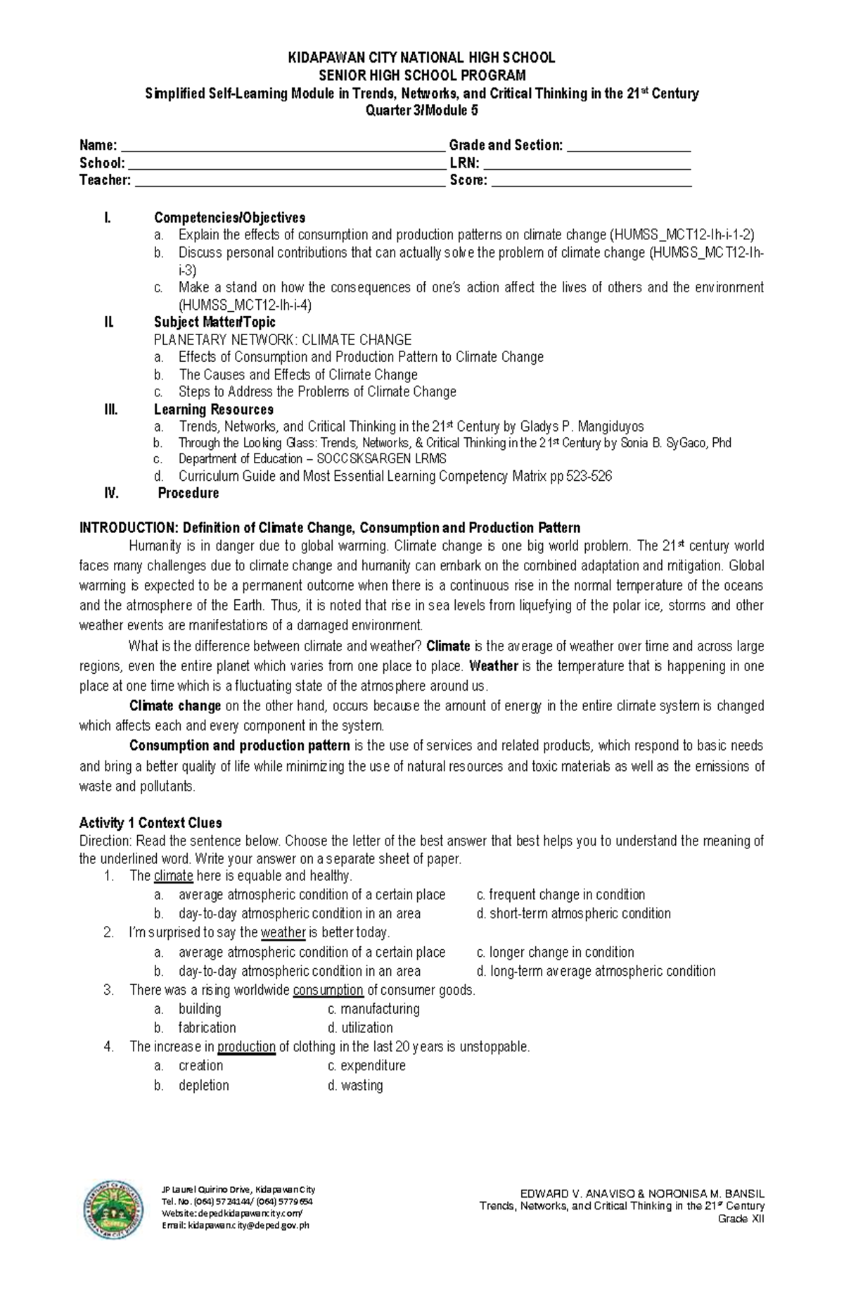 Trends, Networks, and Critical Thinking in the 21st Century Q3 Module 5 ...