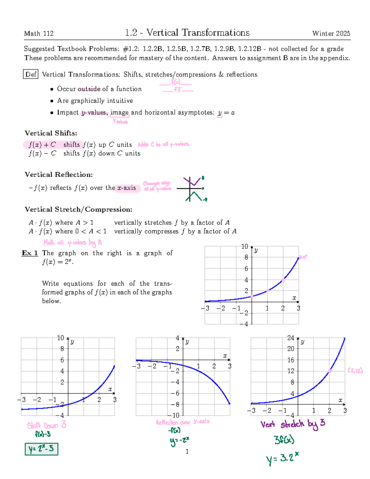 Math 112 1.2 - Vertical Transformations Notes Winter 2025 - Math 112 1 ...