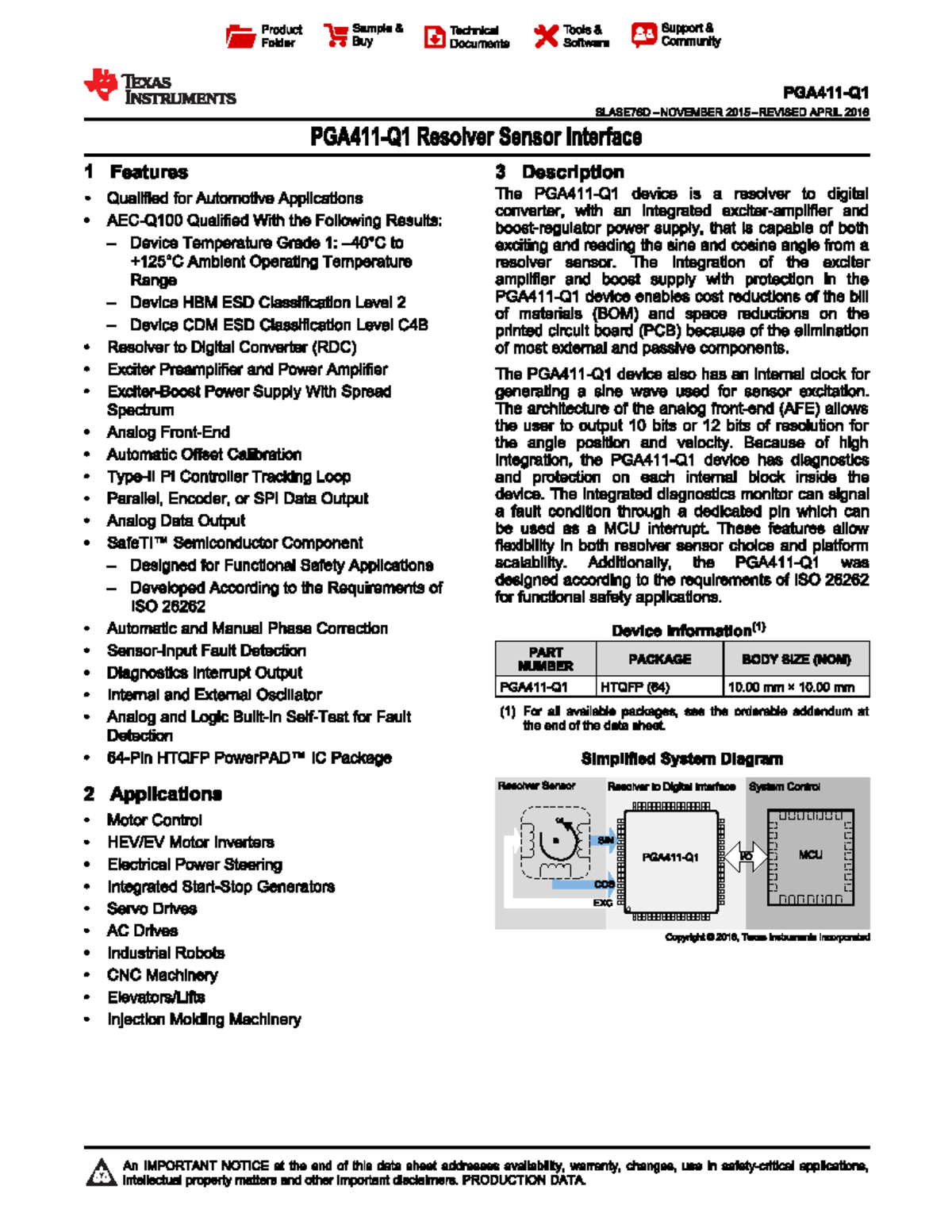 PGA411-Q Resolver Sensor Interface Technical Data Sheet - Studocu