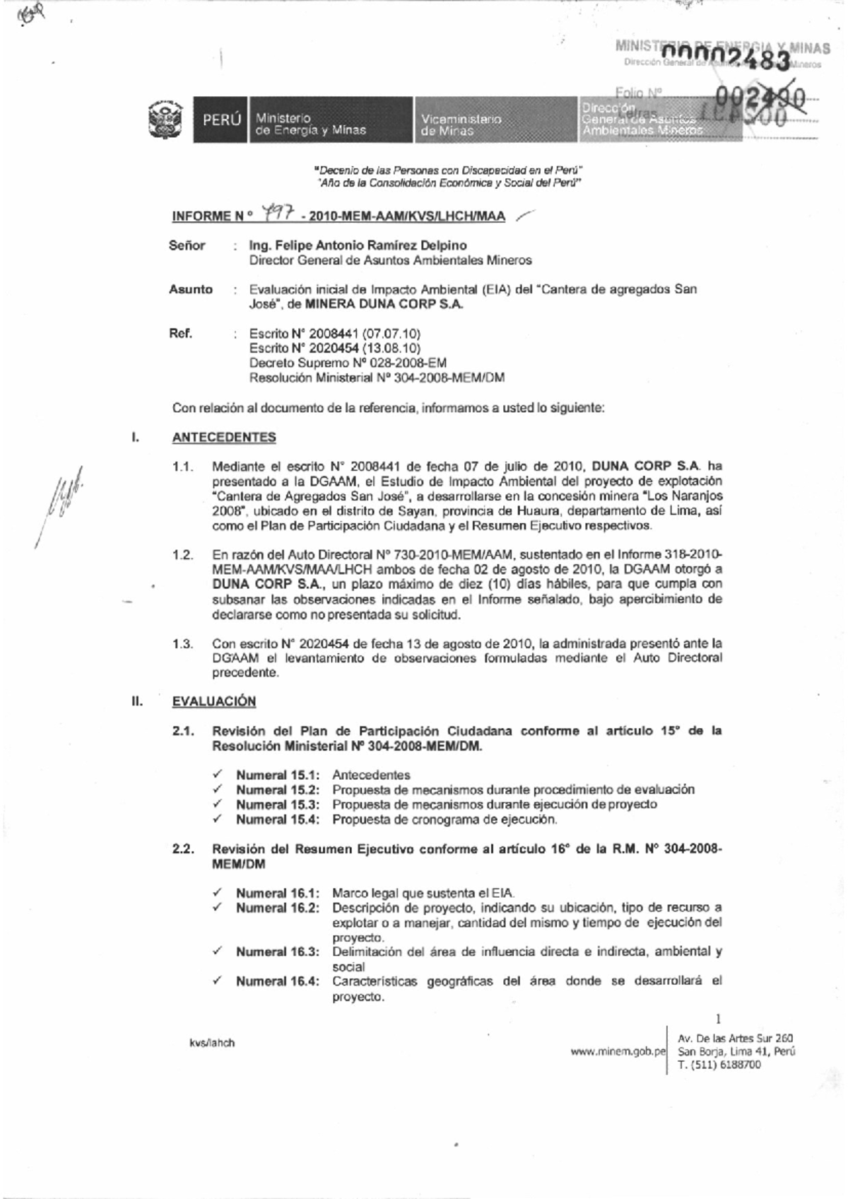 Evaluación Inicial del Impacto Ambiental (EIA) del Proyecto Cantera San ...