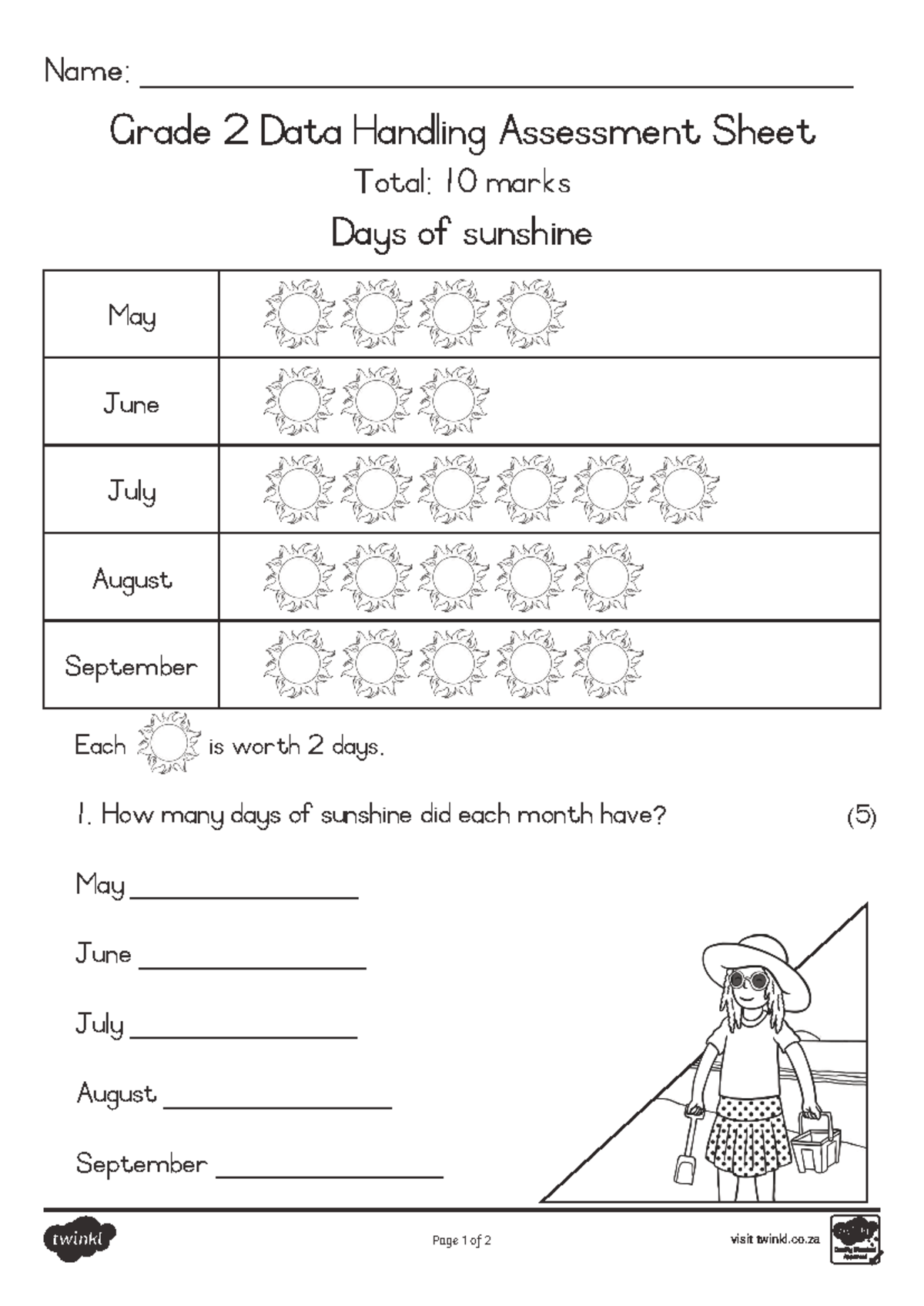 Grade 2 Data Handling Assessment Sheet (Total: 10 Marks) - Studocu