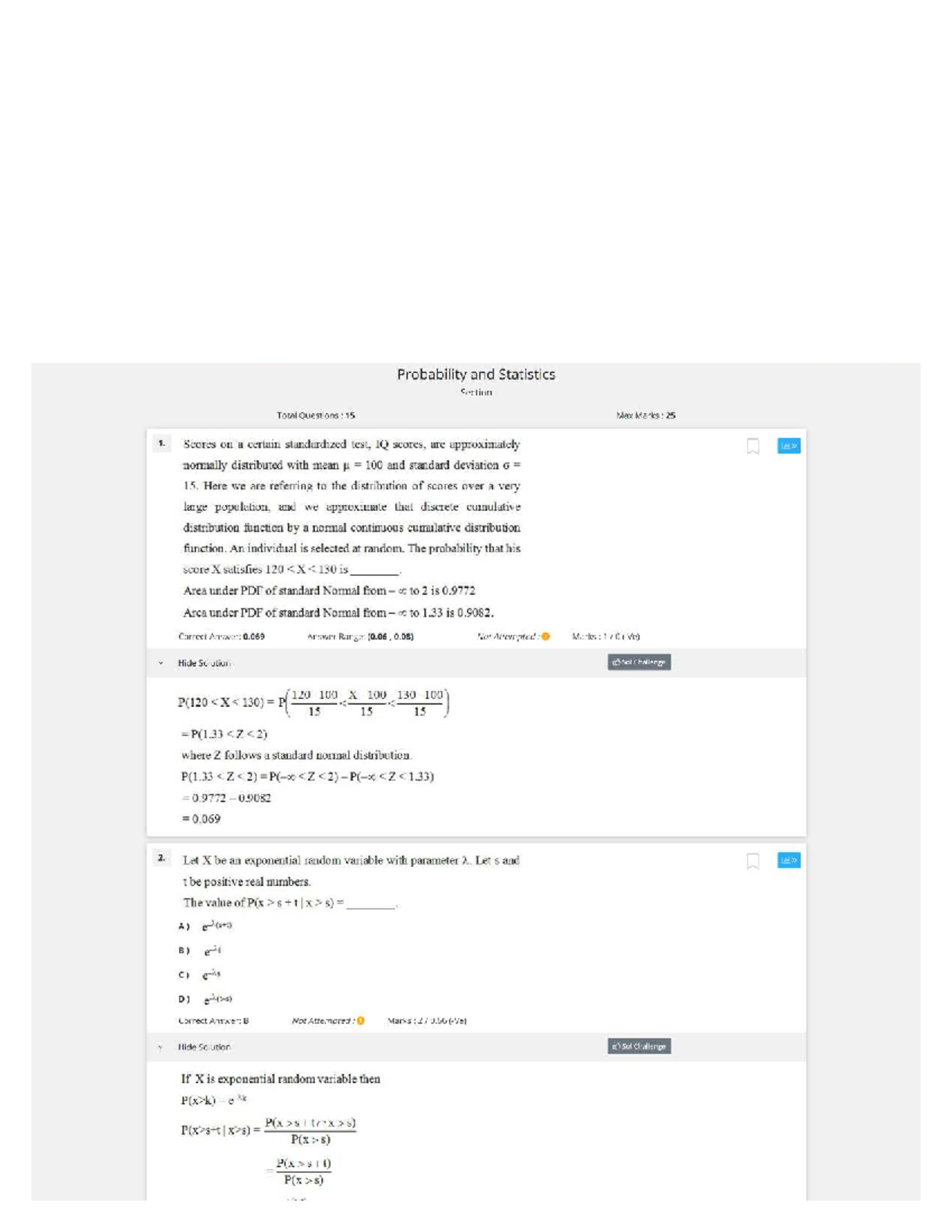 Probability and Statistics-2 Solution - Scores on a certain ...