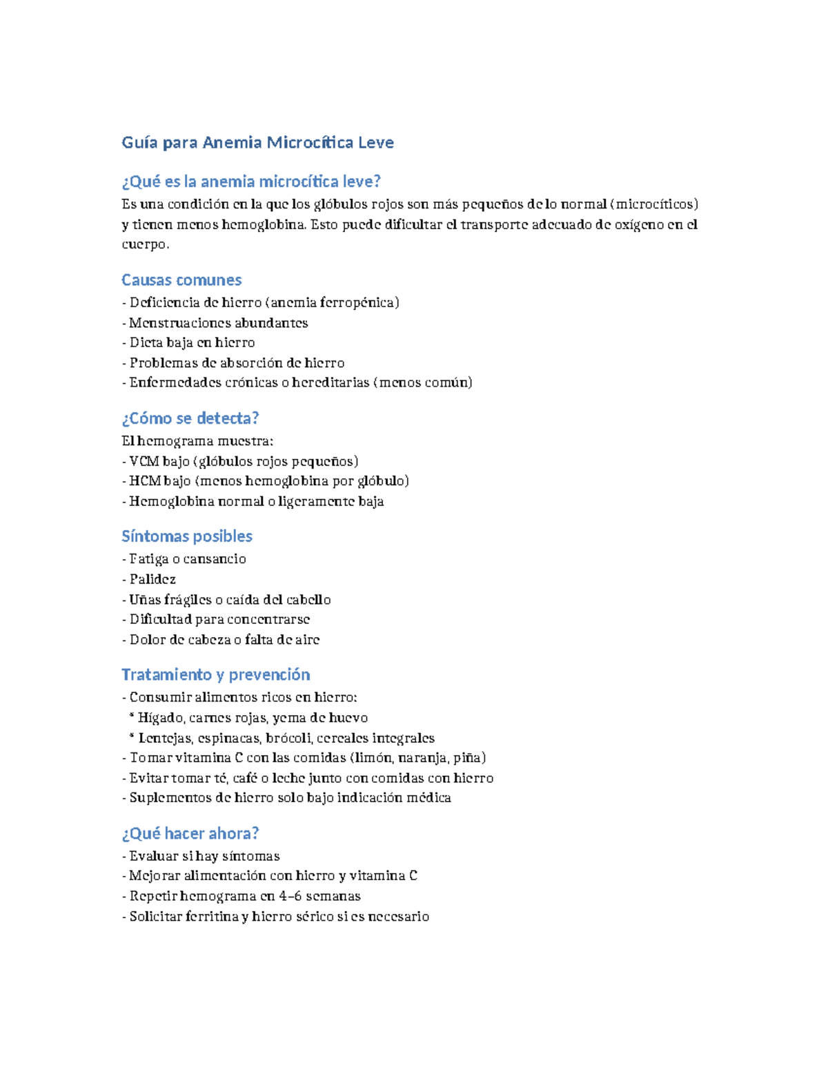 Guía Completa sobre Anemia Microcítica Leve - Studocu