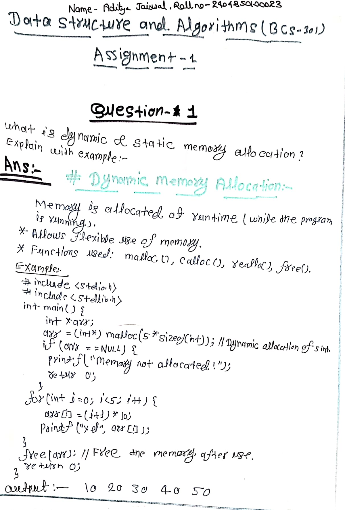 DS Assignment 1: Dynamic vs Static Memory Allocation Explained - Studocu