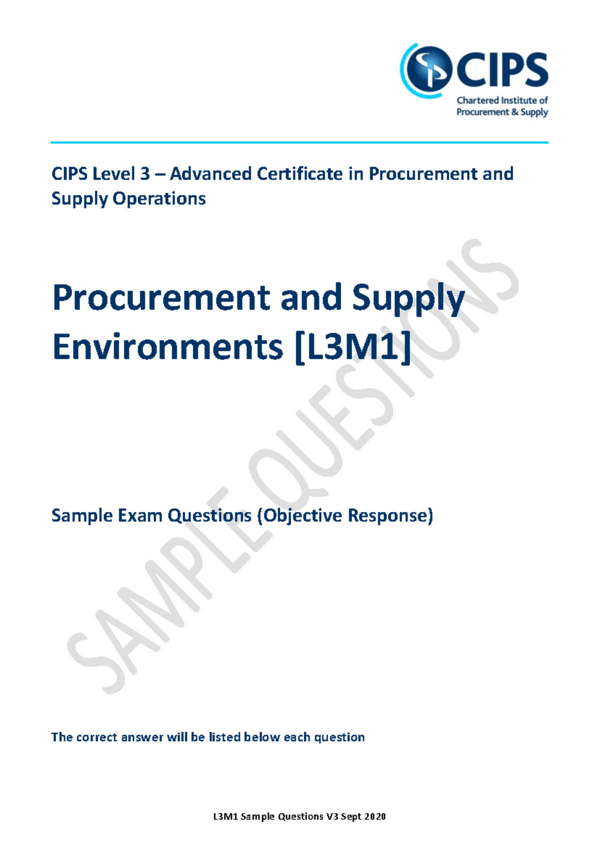 CIPS L3M1 V3 - Sample Exam Questions September 2020 - Studocu